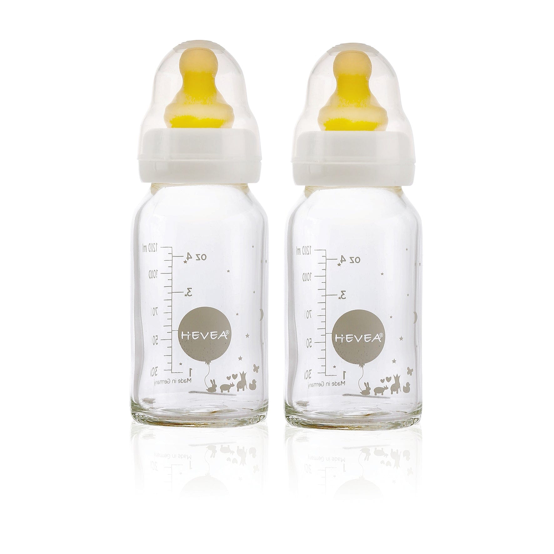 Hevea Glass Baby Bottles - 120ml 2 pack (0-3 months)– BeEco