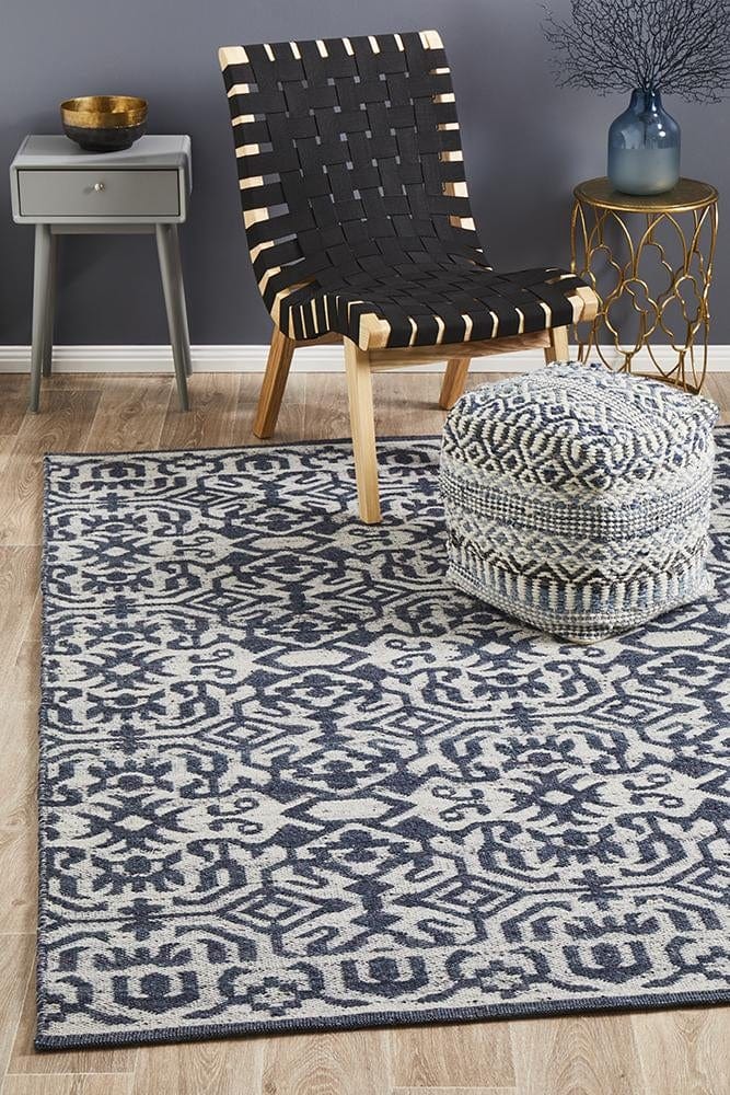 Kian Handwoven Natural Silver Navy Rug – BeEco